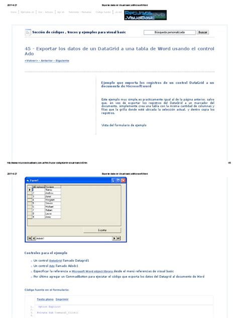 exportar datos de visual basic a microsoft word pdf active x data