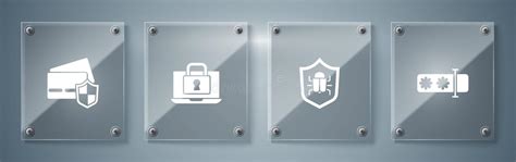 Set Password Protection System Bug Laptop And Lock And Credit Card