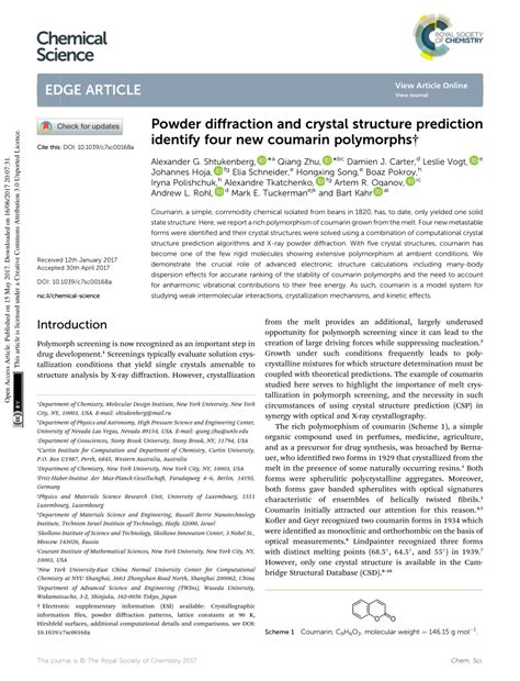 Pdf Powder Diffraction And Crystal Structure Prediction Identify Four New Coumarin Polymorphs