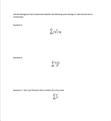 Solved Use The Divergence Test To Determine Whether The Chegg Com
