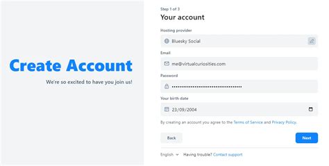 how to create an account in bluesky virtual curiosities