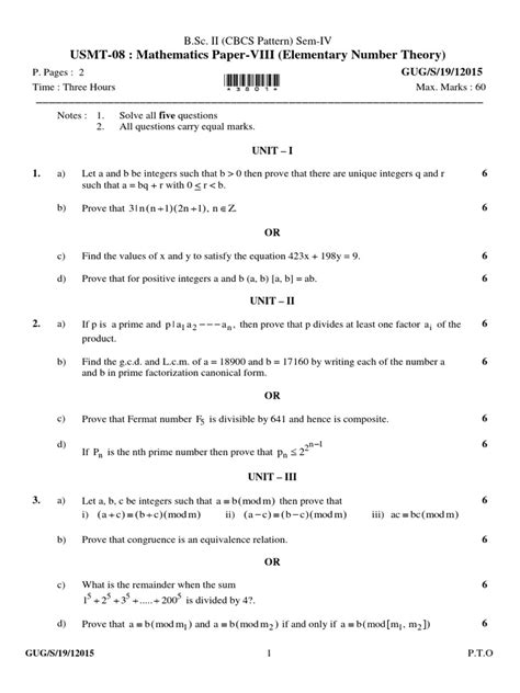 Year B Sc Ii Cbcs Pattern Sem Iv Subject Usmt 08 Mathematics Paper Viii Elementary