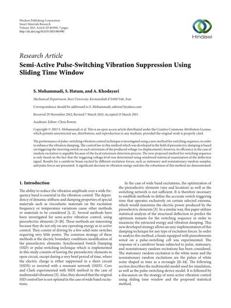 Pdf Semi Active Pulse Switching Vibration Suppression Using Sliding Time Window