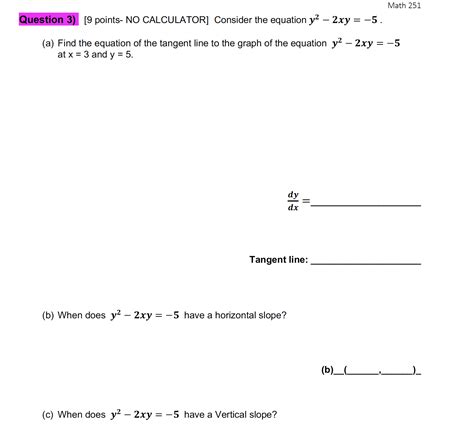 Solved Math 251 Uestion 3 9 Points No Calculator