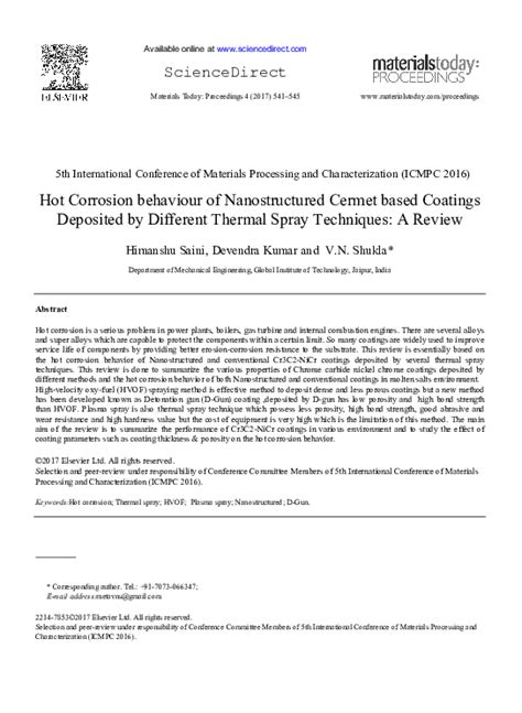 Pdf Hot Corrosion Behaviour Of Nanostructured Cermet Based Coatings Deposited By Different