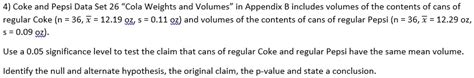 solved coke and pepsi data set 26 cola weights and volumes in appendix