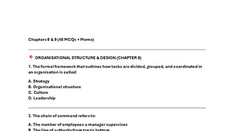 Mcq Review For Chapters 8 And 9 Org Structure And Teams Studocu