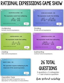 Simplifying Rational Expressions Game Show Activity By Math Beach Solutions