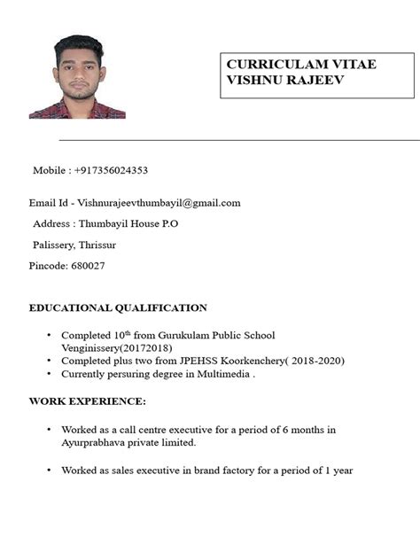 Resume Vishnu Rajeev Pdf