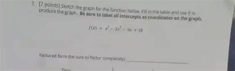 7 Points Sketch The Graph For The Function Below Fill In The Table