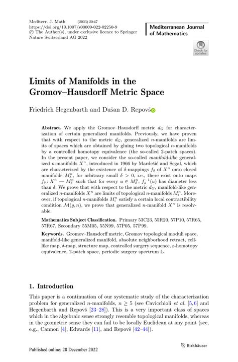 Pdf Limits Of Manifolds In The Gromovhausdorff Metric Space