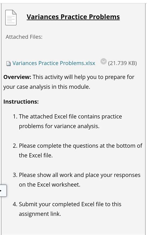Solved Variances Practice Problems Attached Files Variances