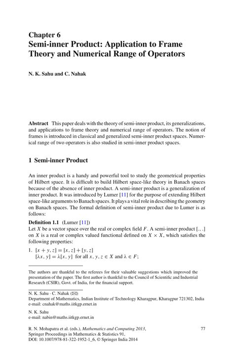 (PDF) Semi-inner Product: Application to Frame Theory and Numerical Range of Operators