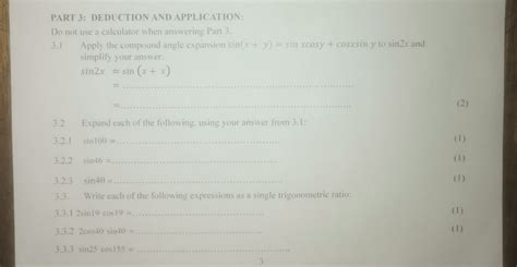 Part 3 Deduction And Application Do Not Use A Calculator When Answering