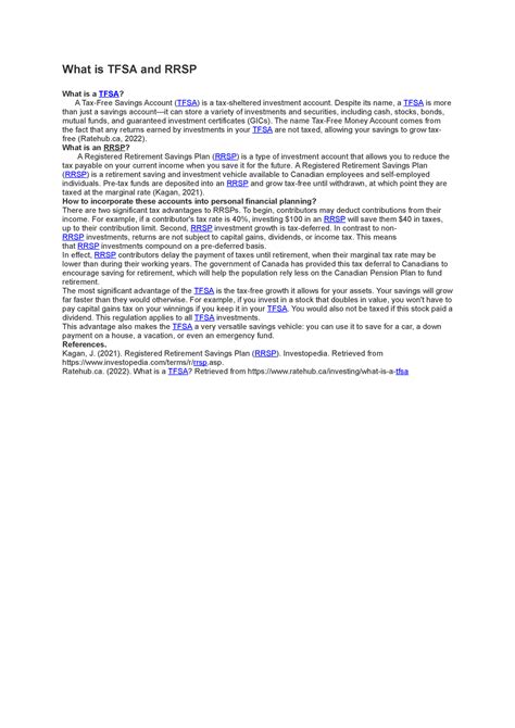 What Is Tfsa And Rrsp Weekly Discussion Question What Is Tfsa And Rrsp What Is A Tfsa A