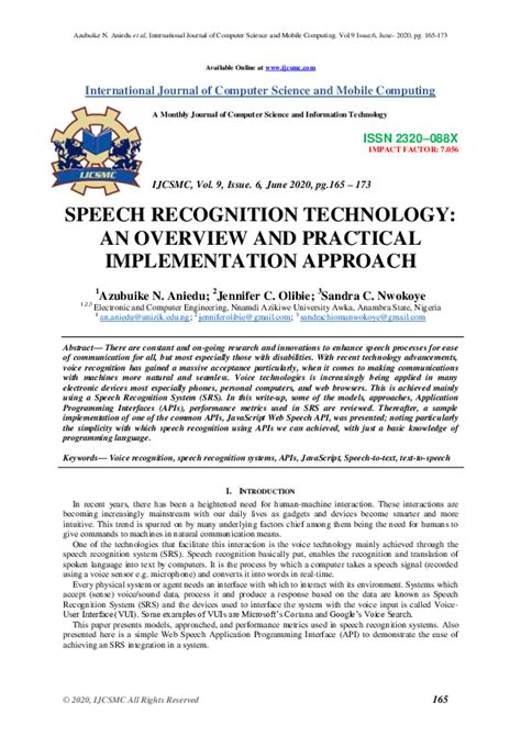Pdf Speech Recognition Technology An Overview And Practical