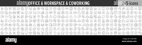 Office Workspace And Coworking Linear Icon Collection Big Set Of 245 Office Workspace And