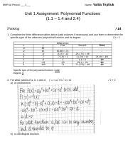 MHF U Yuliia Tepliuk Assessment Unit A Polynomial S Docx Name Yuliia MHF U Period
