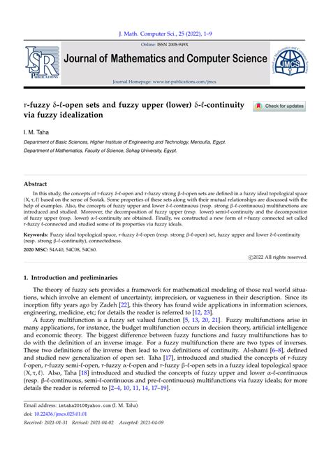 PDF R fuzzy δ ℓ open sets and fuzzy upper Lower δ ℓ continuity via fuzzy idealization