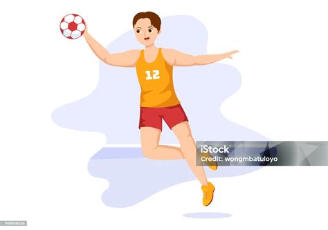 선수가 손으로 공을 터치하고 스포츠 대회에서 골을 넣는 핸드볼 그림 플랫 만화 손 그리기 템플릿 경기 스포츠에 대한 스톡 벡터 아트 및 기타 이미지 Istock