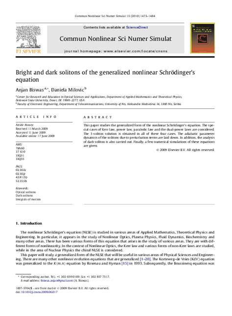 Pdf Bright And Dark Solitons Of The Generalized Nonlinear Schrödingers Equation