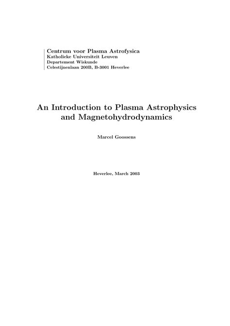 Pdf An Introduction To Plasma Astrophysics And Magnetohydrodynamics