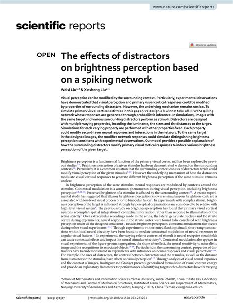 Pdf The Effects Of Distractors On Brightness Perception Based On A Spiking Network