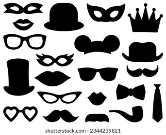 Set Photo Booth Props Party Mask Stock Vector Royalty Free 1555199009