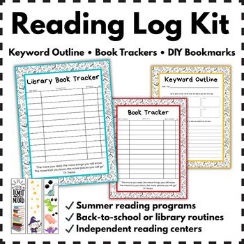 Library Book Tracker And Reading Log With Keyword Outline And Bookmarks