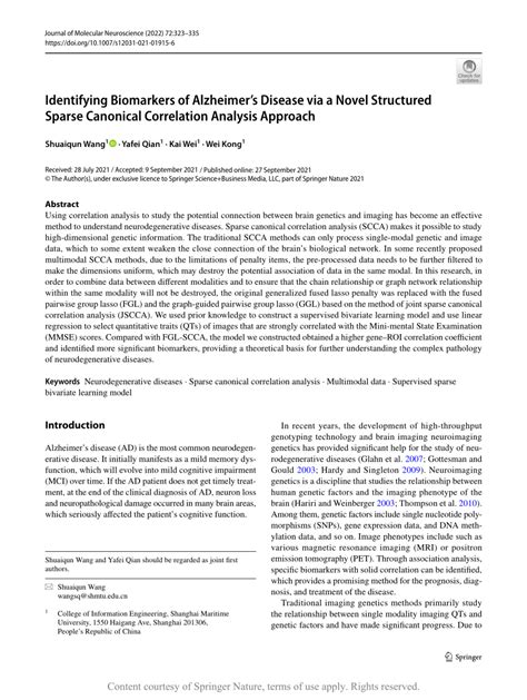 Identifying Biomarkers Of Alzheimers Disease Via A Novel Structured