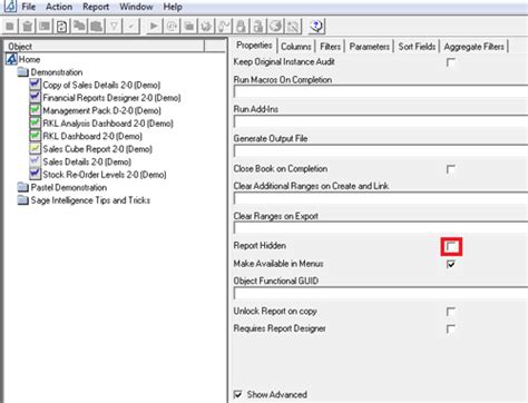 Hiding And Showing Reports Sage Intelligence