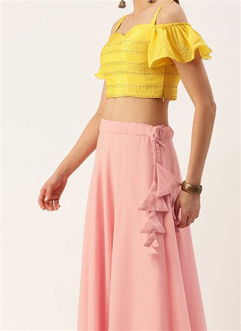 Shop Pink N Yellow Embroidered Lehenga Set Party Wear Festive Wear