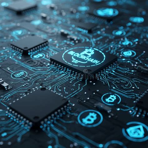 A Detailed Circuit Board Featuring Multiple Microchips Interconnected By Glowing Blue Stock