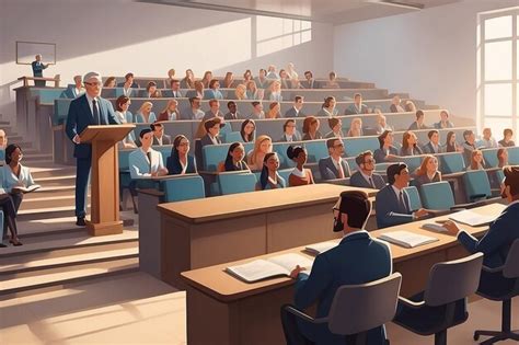 Professor Standing In The Front Of The Class At A Lectern Lecturing To