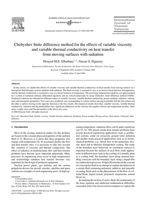 Pdf Chebyshev Finite Difference Method For The Effects Of Variable
