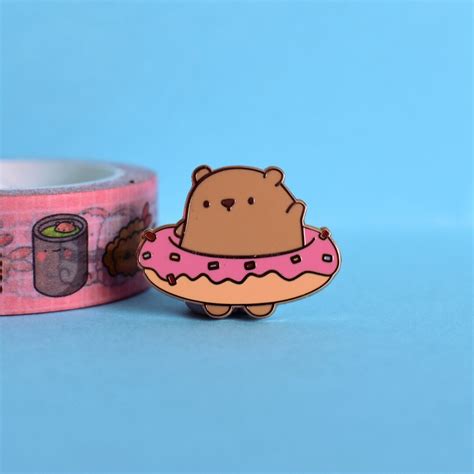 Cute Bear Donut Enamel Pin Kawaii Bear Pin Rose Gold Bear Hard Enamel