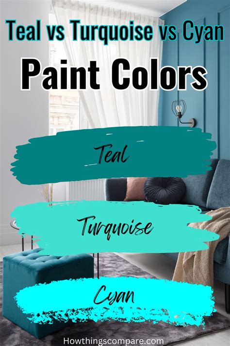 Teal Vs Turquoise Vs Cyan Paint Colors Comparison Cyan Vs Turquoise