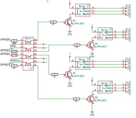 transistors drive relays with optocoupler and a raspberry pi