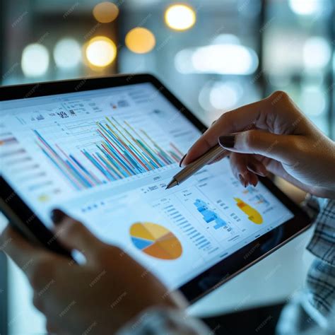 illustrate a market researcher reviewing data on a digital tablet with