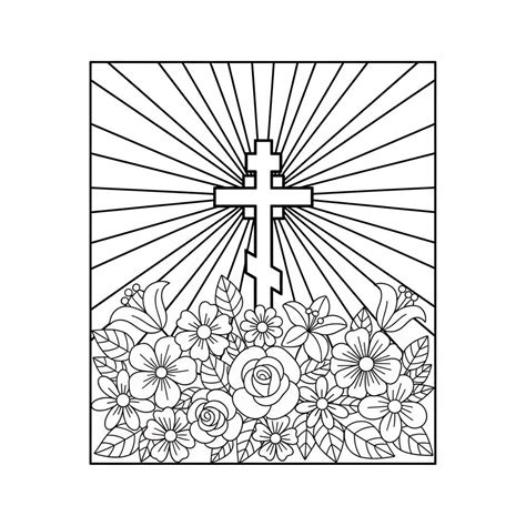 Pascha Coloring Page Printable Orthodox Easter Cross With Flowers
