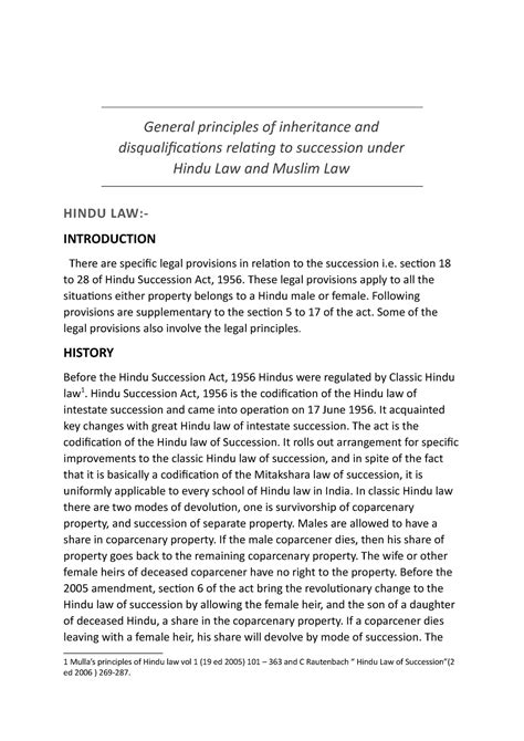 Prinnciples Of Inheritance In Hindu Law General Principles Of