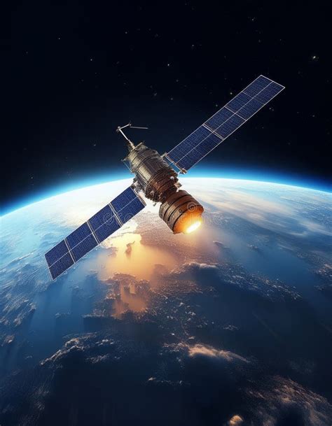 Geostationary Orbit Satellite Above The Earth 3d Render Stock