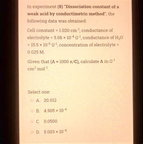 Solved In Experiment 8 Dissociation Constant Of A Weak Acid By