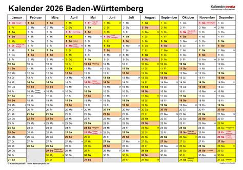 Kalender 2026 Baden Württemberg 10 Word Vorlagen Mit Ferien
