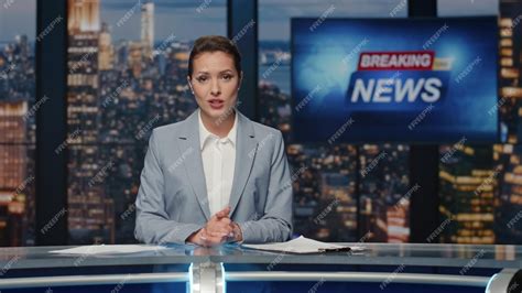 Newscaster Ending Late Night News On Tv Female Anchor Leaving Evening
