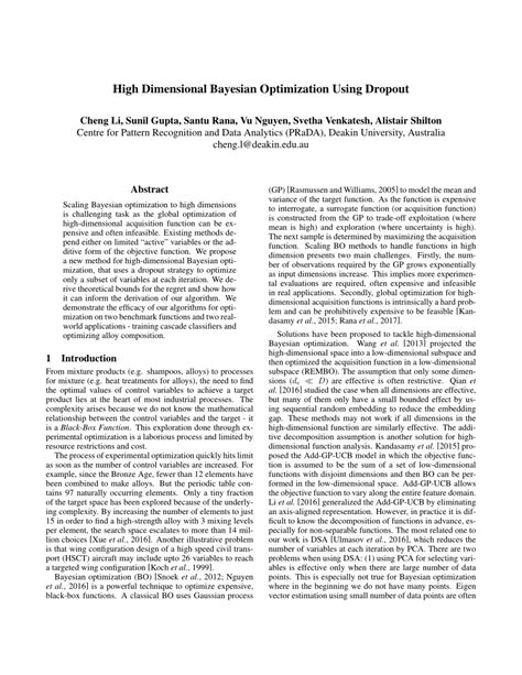 Pdf High Dimensional Bayesian Optimization Using Dropout