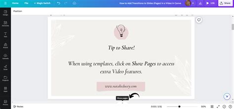 How To Add Transitions To Slides Pages In A Video In Canva Natalie Ducey