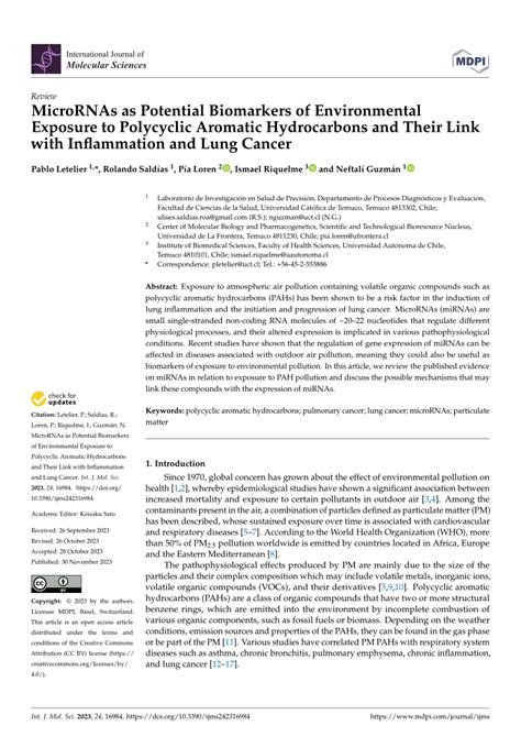 Pdf Micrornas As Potential Biomarkers Of Environmental Exposure To Polycyclic Aromatic