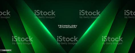3d 녹색 테크노 추상적인 배경은 밝은 선 효과 장식으로 어두운 공간에 레이어를 겹칩니다 배너 전단지 카드 또는 브로셔 표지를