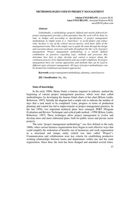 Pdf Methodologies Used In Project Management
